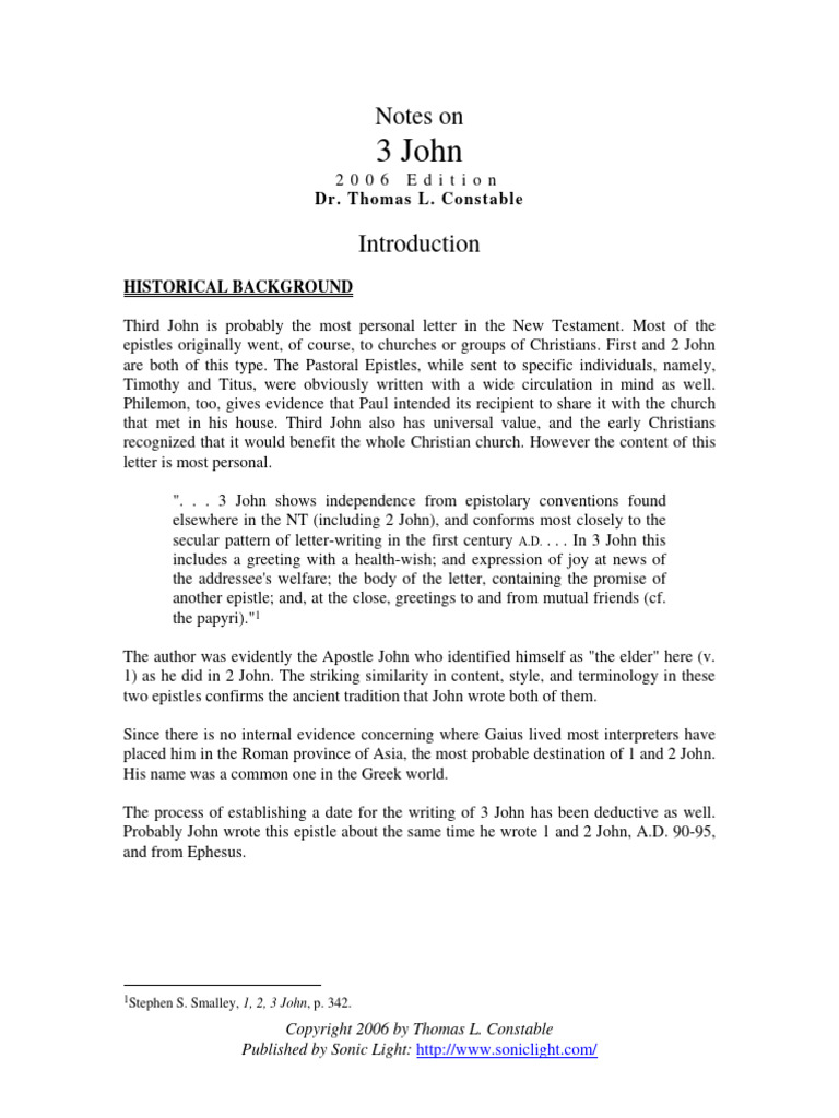 Dr. Thomas L. Constable - 3 John | PDF | Gospel Of John | First Epistle ...