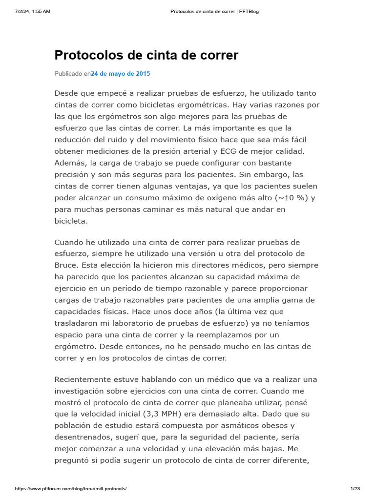 Protocolos de Cinta de Correr _ PFTBlog | PDF | Rueda de andar | Ejercicio físico