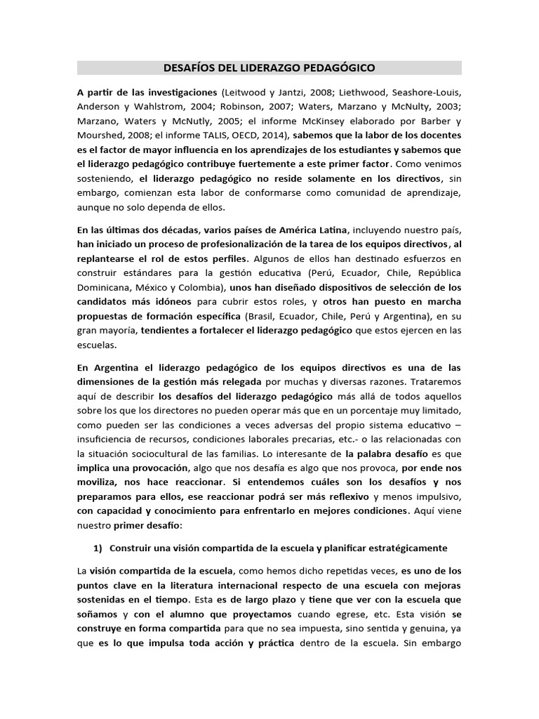 Liderazgo Pedagogico 2024 | PDF | Enseñando | Maestros