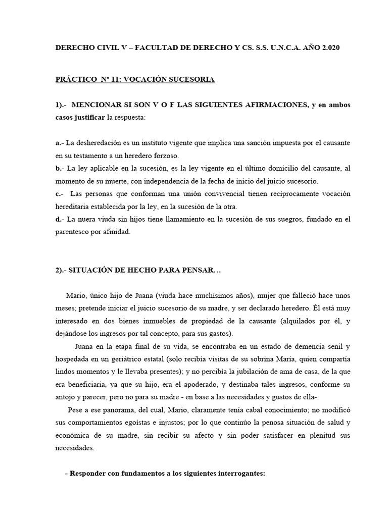Practico de Sucesiones #11 Vocacion Sucesoria | PDF | Herencia ... Practico de Sucesiones #11 Vocacion Sucesoria | PDF | Herencia ...