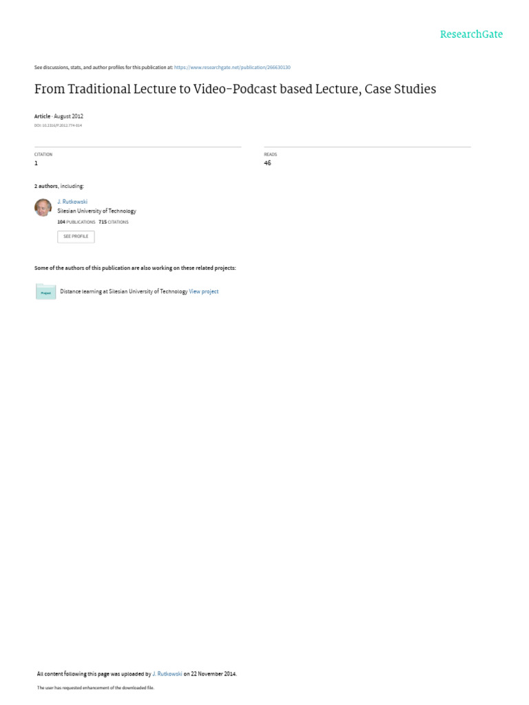 LETTO From Traditional Lecture To Video-Podcast Based Lecture, Case Studies | PDF | Lecture ...