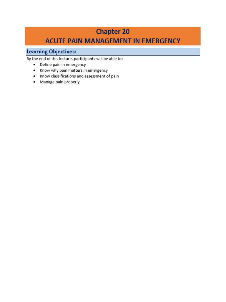 Chapter 20 Acute Pain Management in Emergency | PDF | Pain | Analgesic