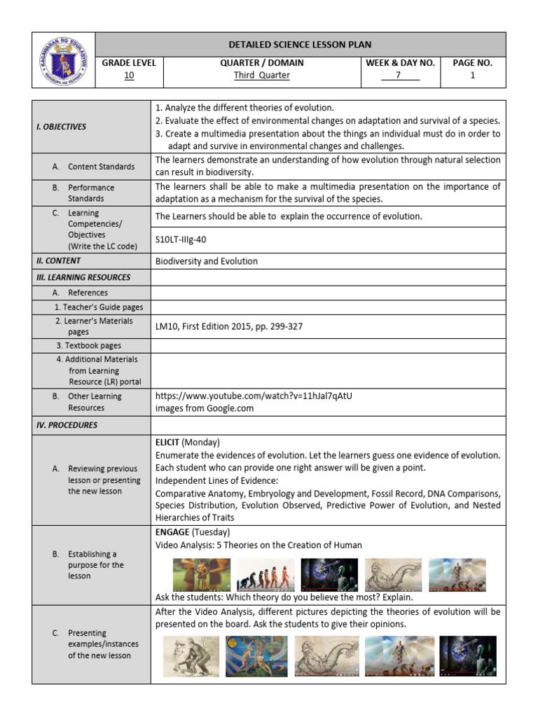 MARIN_7Es_Lesson Plan_Science | Download Free PDF | Learning | Evolution