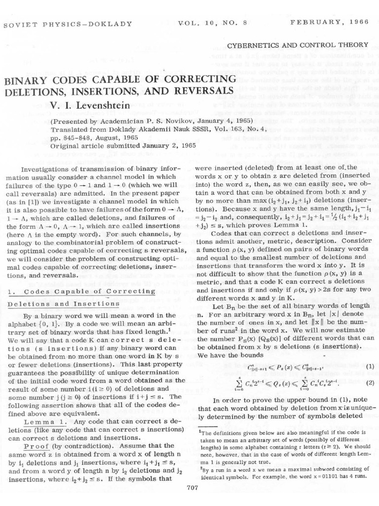 Levenshtein 1966 A | PDF