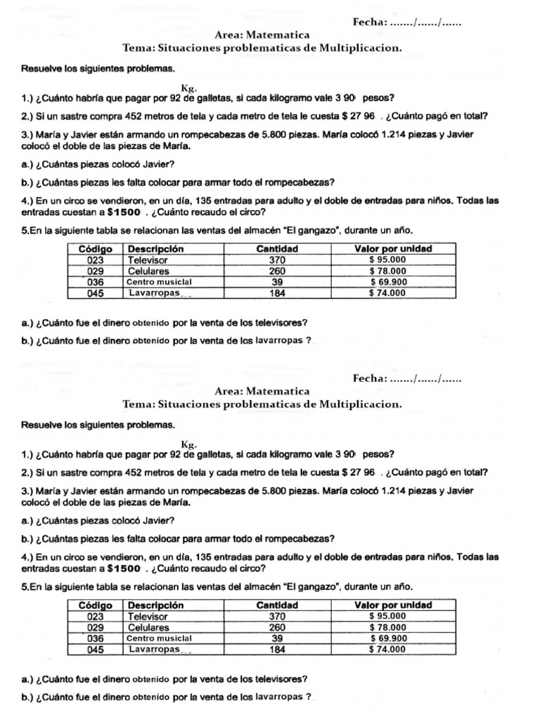 Problemas Multiplicacion MB 333333 | PDF