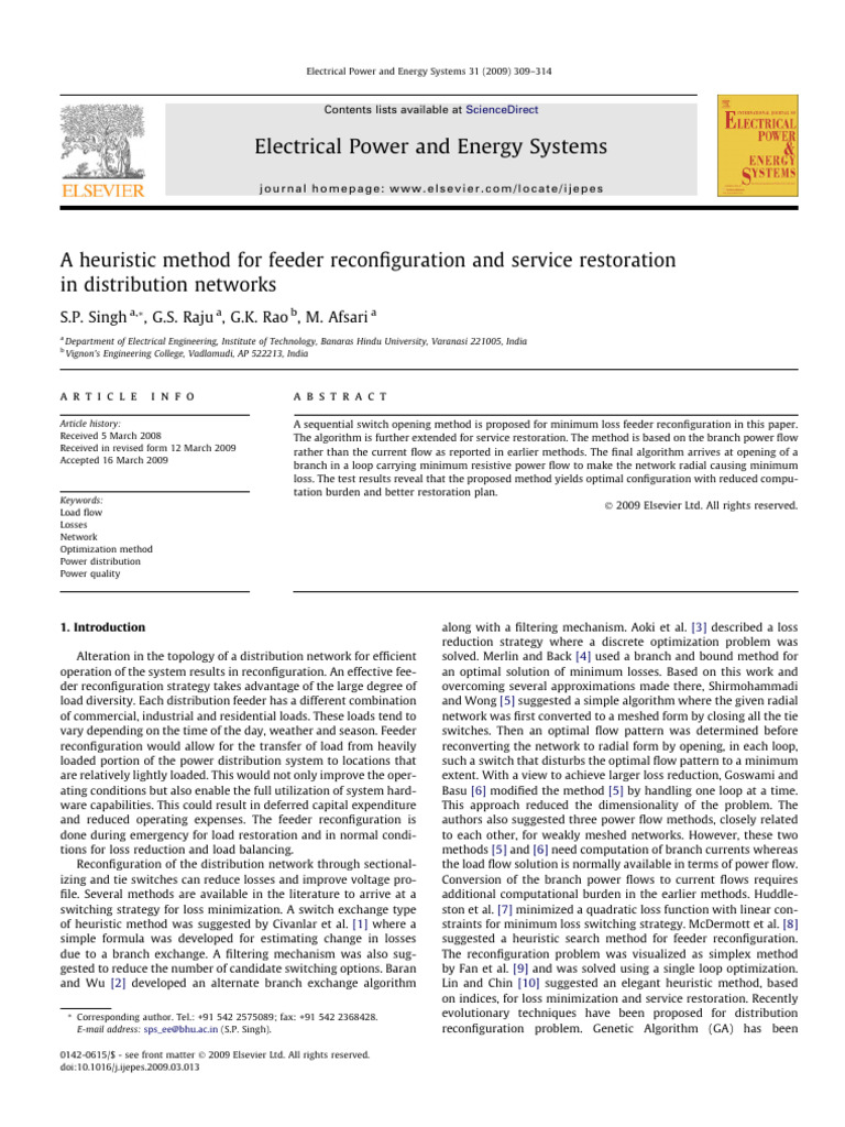 A Heuristic Method For Feeder Reconfiguration and Service Restoration in Distribution Networks ...