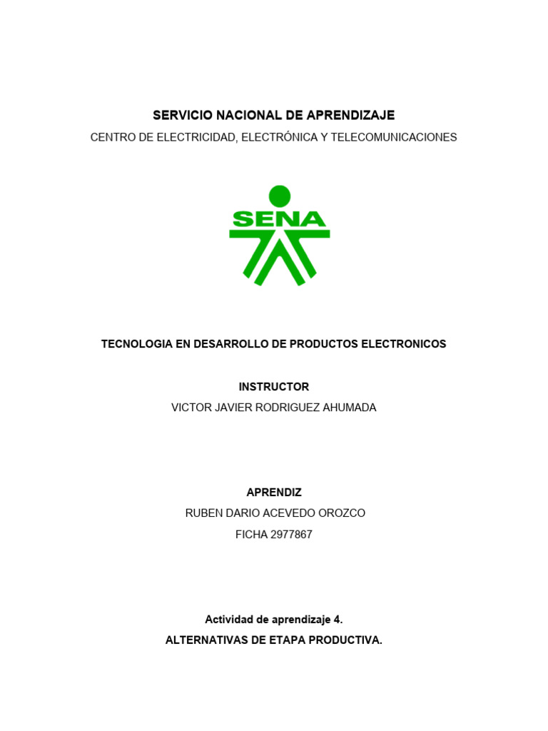 TALLER Actividad de aprendizaje 4. Alternativas de etapa productiva. | PDF TALLER Actividad de aprendizaje 4. Alternativas de etapa productiva. | PDF