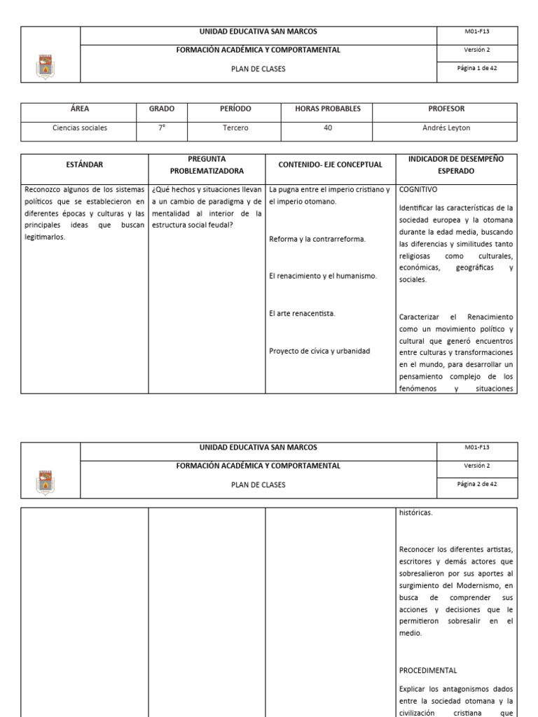 2024 Formato plan de clase 3P Septimo | Descargar gratis PDF | Renacimiento | Accesibilidad