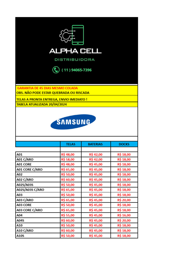 Tabela Alpha Cell 18-04-2024 | PDF | I Phone | Ios