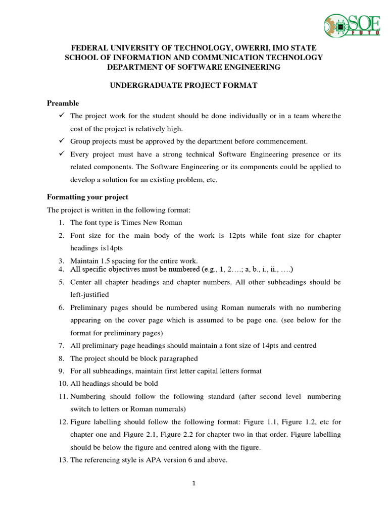 SOE Undergaduate Project Format 2024 V2 | PDF | Methodology | Computing