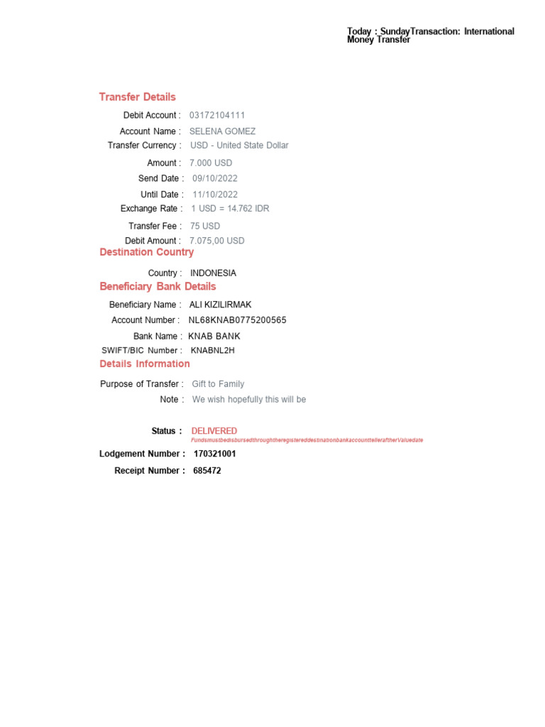 Bank of America Transfer Slip | PDF