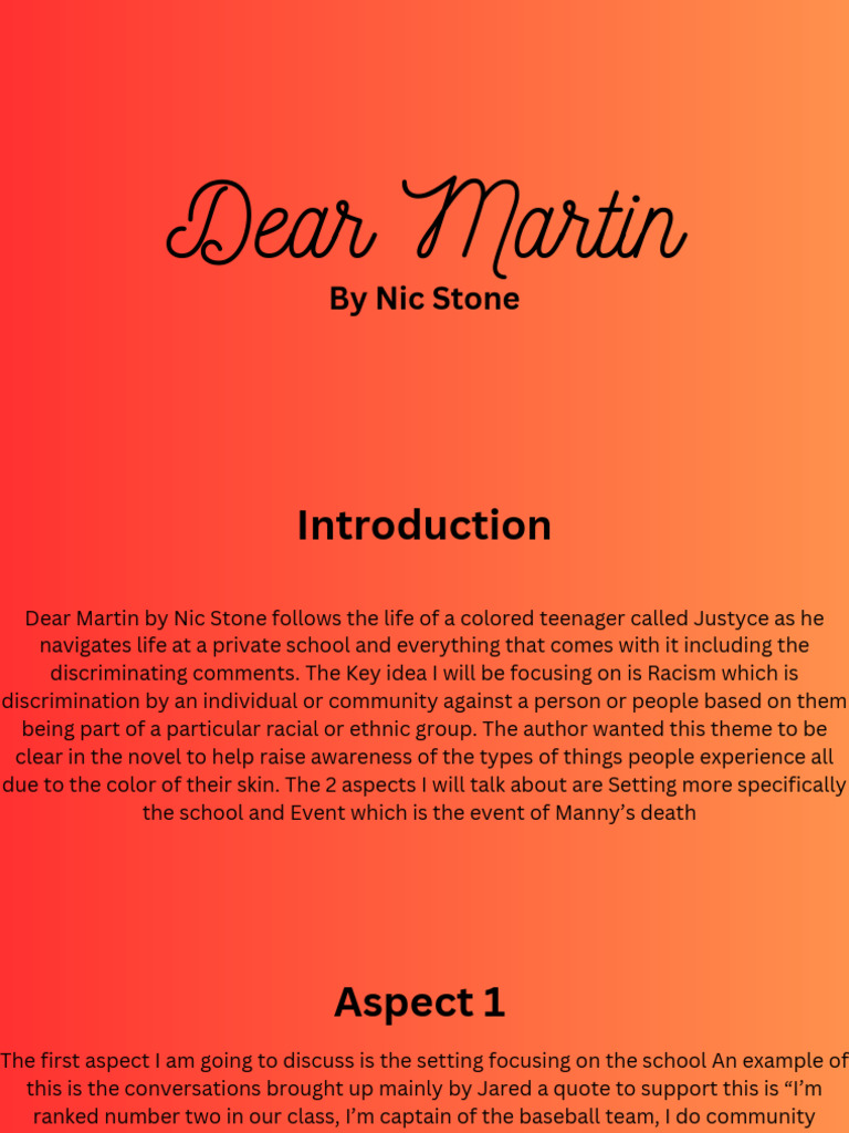 Dear Martin Assessment Example | PDF | Racism | Discrimination & Race ...