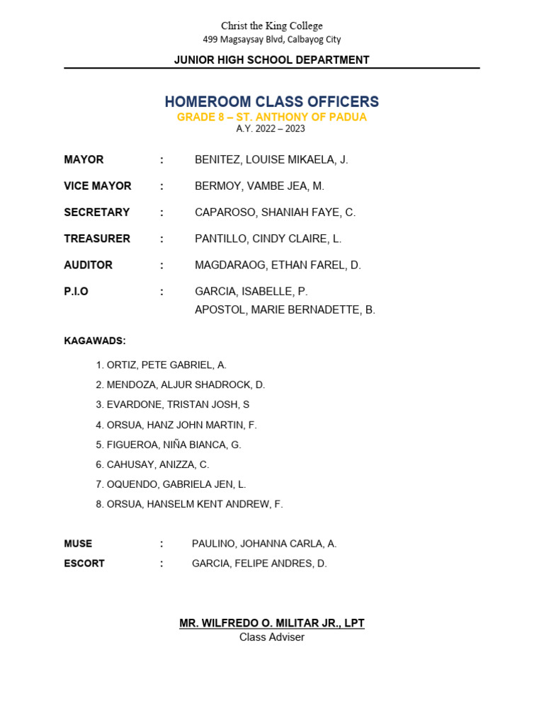 Sir Will List of Officers All | PDF | Government