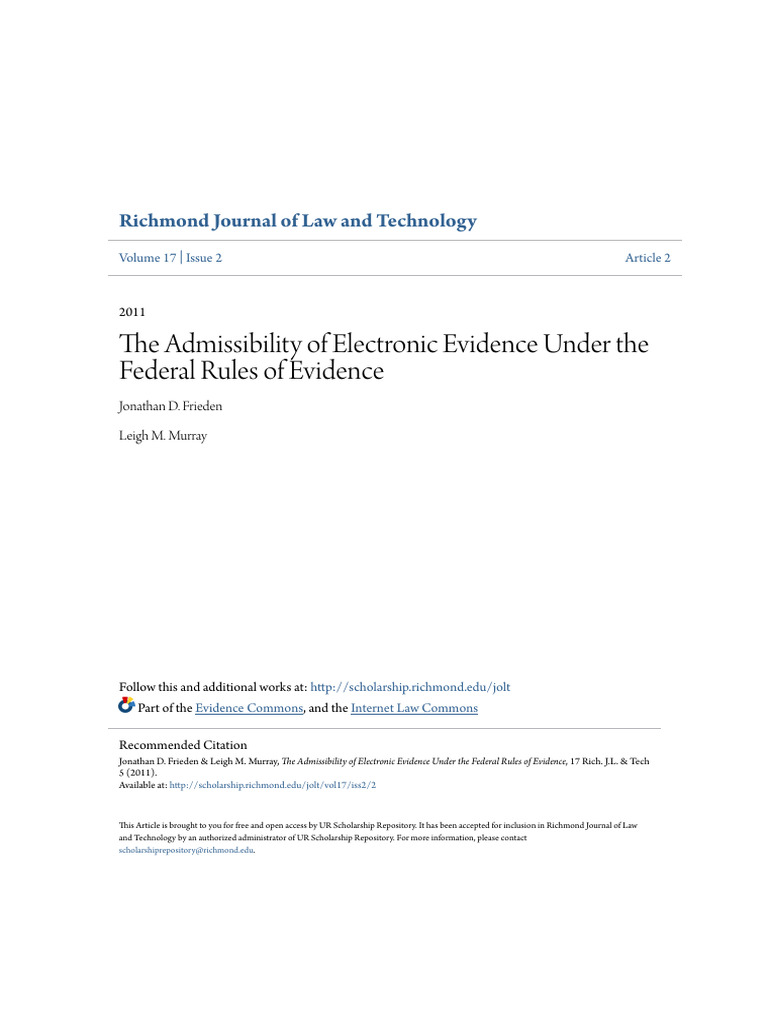 The Admissibility of Electronic Evidence Under The Federal Rules of ...
