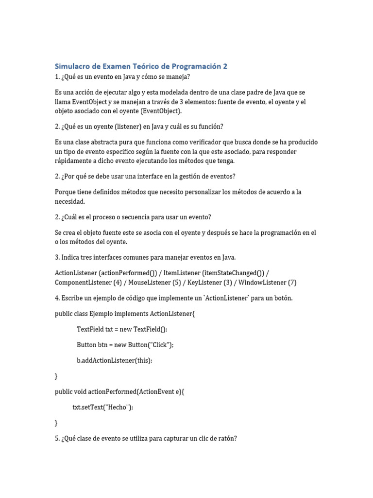 Simulacro Examen Teórico - Programación II | PDF | Java (lenguaje de programación ...