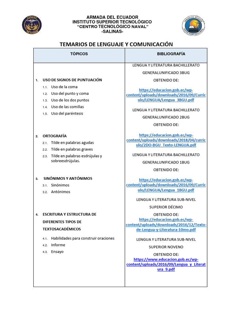 TEMARIOS DE LENGUAJE Y COMUNICACIÓN Actualizado | PDF | Publicación ...