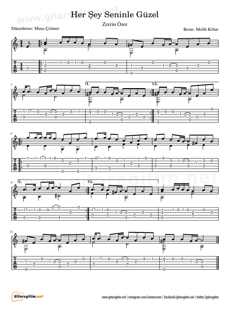 Her Sey Seninle Guzel Fingerstyle | PDF