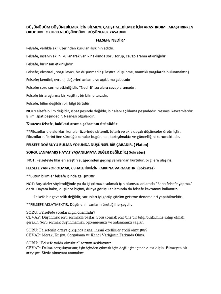 Felsefe Ders Notlari | PDF