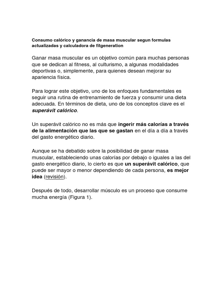 Superávit Calórico para Masa Muscular | PDF | Pérdida de peso | Dieta