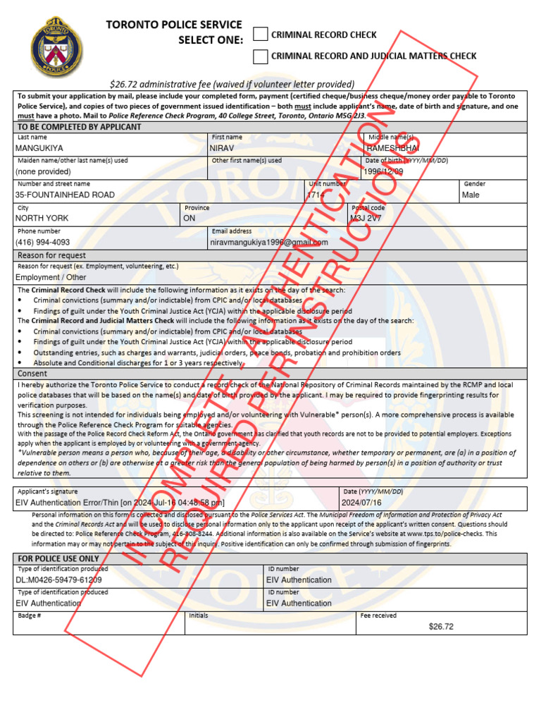 Application Package (Authentication Error) | PDF | Criminal Record | Criminal Justice