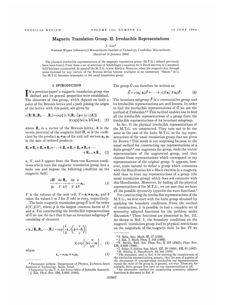 PhysRev.134.A1607 | Download Free PDF | Group (Mathematics) | Eigenvalues And Eigenvectors