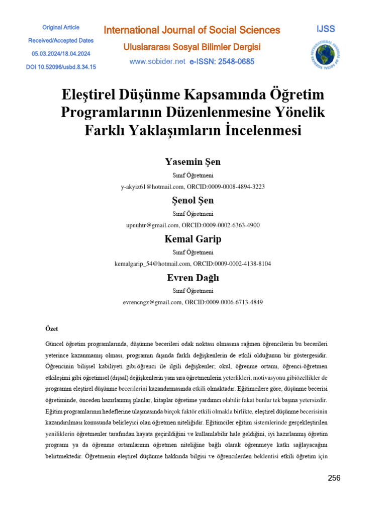 15.elestirel Dusunme Kapsaminda Ogretim Programlarinin Duzenlenmesine Yonelik Farkli ...