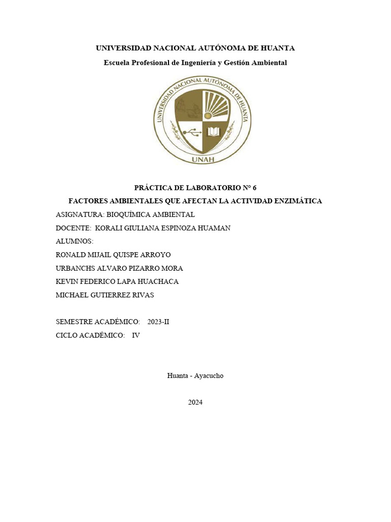 Informe N°6 Bioquimica | PDF | Enzima | Sustrato (Química)