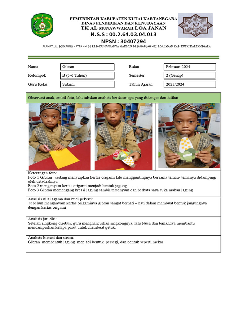 Observasi Kreativitas Anak TK Al Munawwarah | PDF