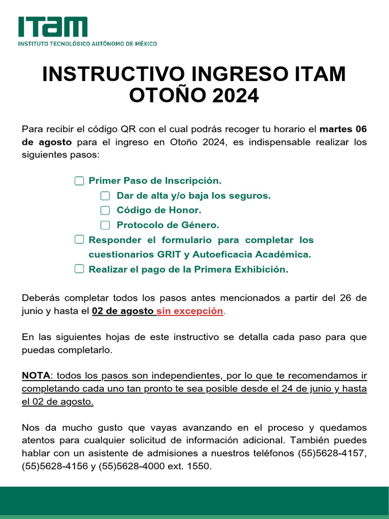 Instructivo Ingreso Itam Otoño 2024 | PDF