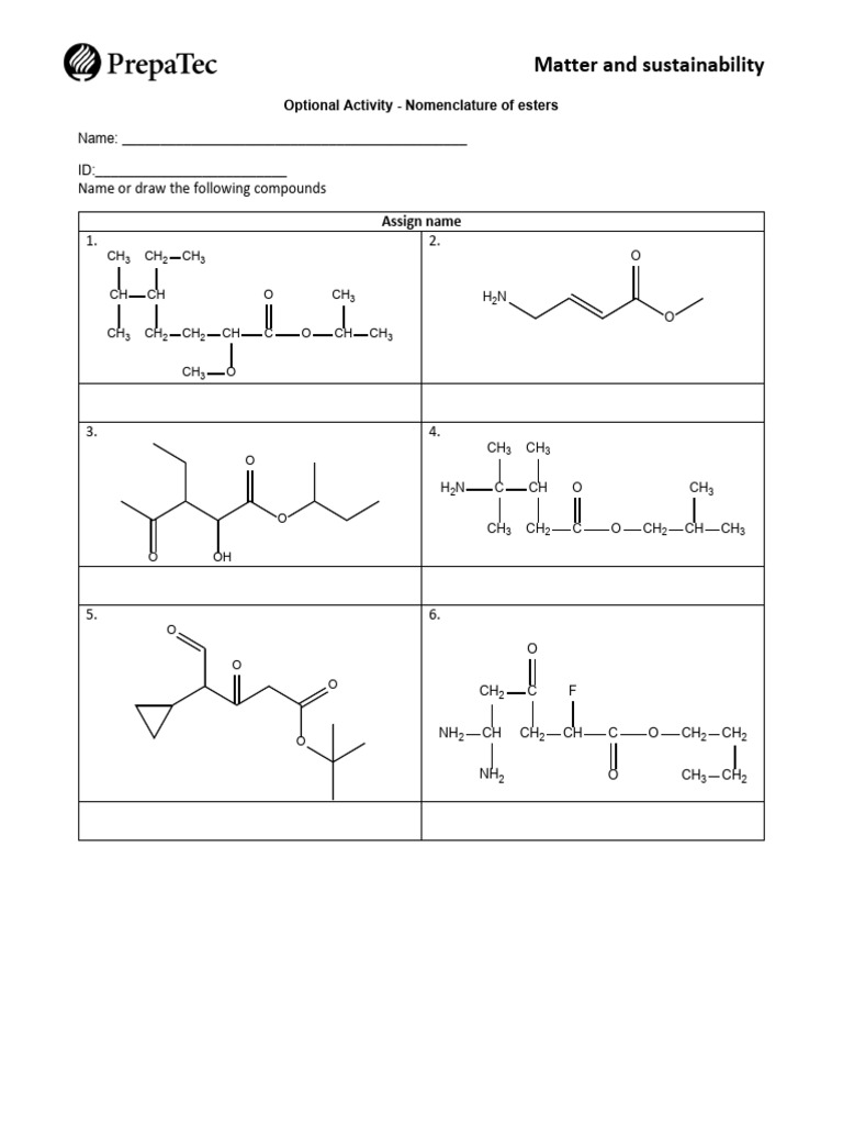 Activity - Nomenclature of Esters | PDF | Ester | Functional Group