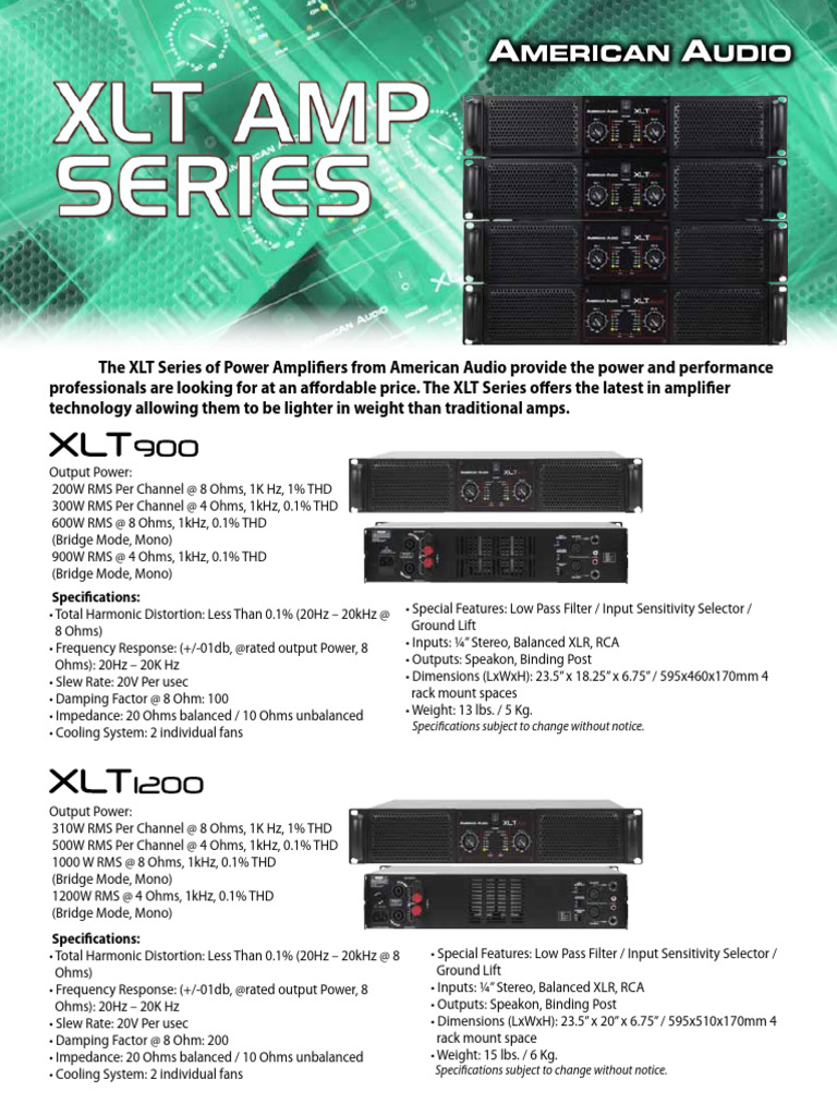 XLT Amp Series Cutsheet | PDF | Distortion | Amplifier