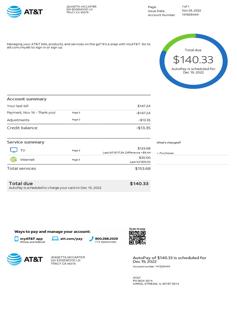 Att Wireless Bill Template | PDF