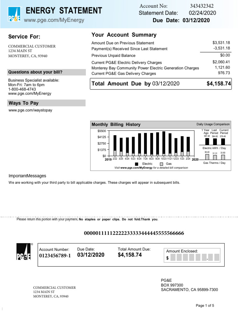 Energy Bill Invoice Template | PDF | Pacific Gas And Electric Company ...