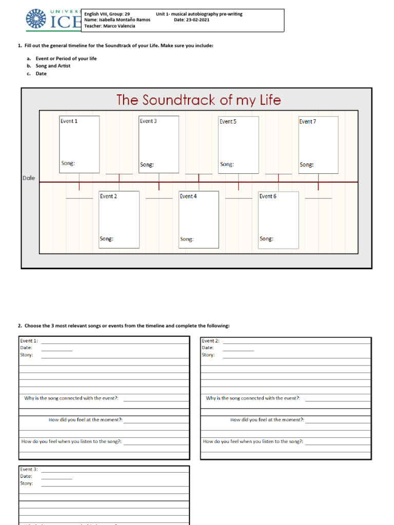 Class 2 - Timeline Musical Autobiography | PDF