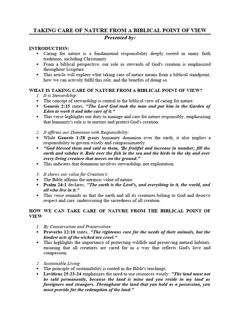 Taking Care of Nature From A Biblical Point of View | PDF | Genesis ...