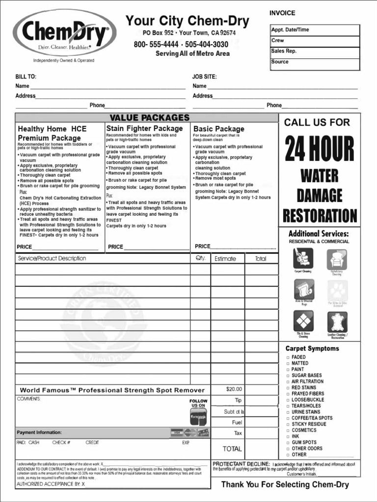 Chem Dry Cleaning Invoice Template | PDF