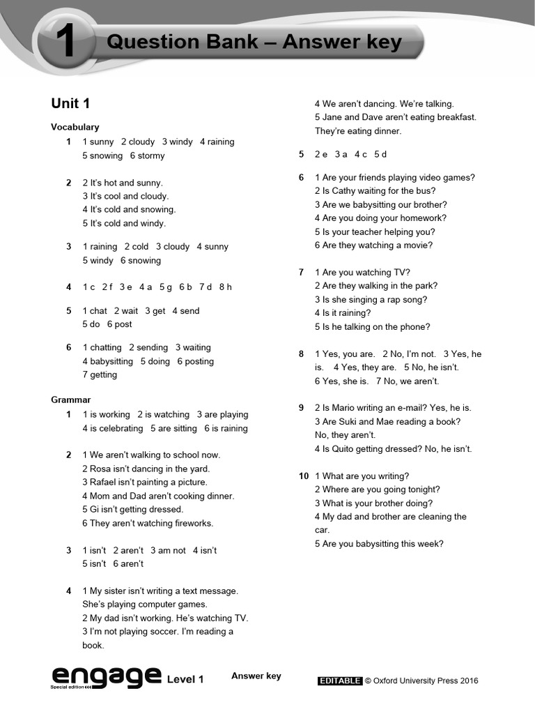 Engage Level 1 Question Bank Answer Key | PDF | Hamburgers