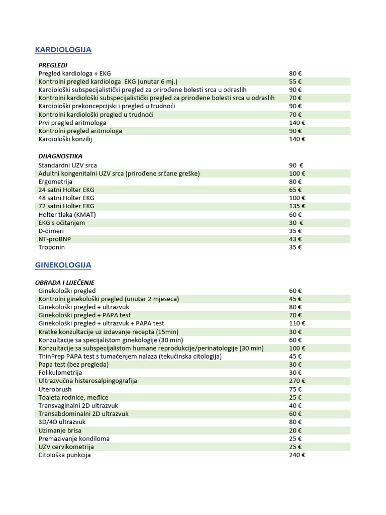 Poliklinika-Dosen-CJENIK-Zg-tablica-03-2024 | PDF