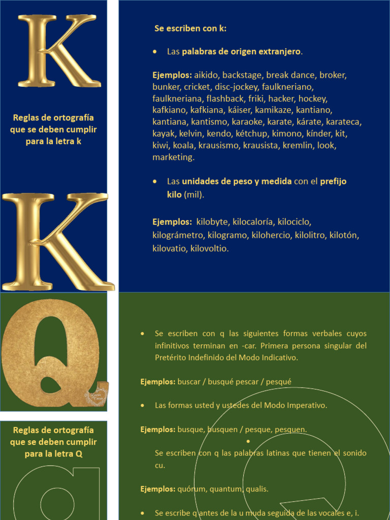 Reglas ortográficas para K, Q y X | PDF