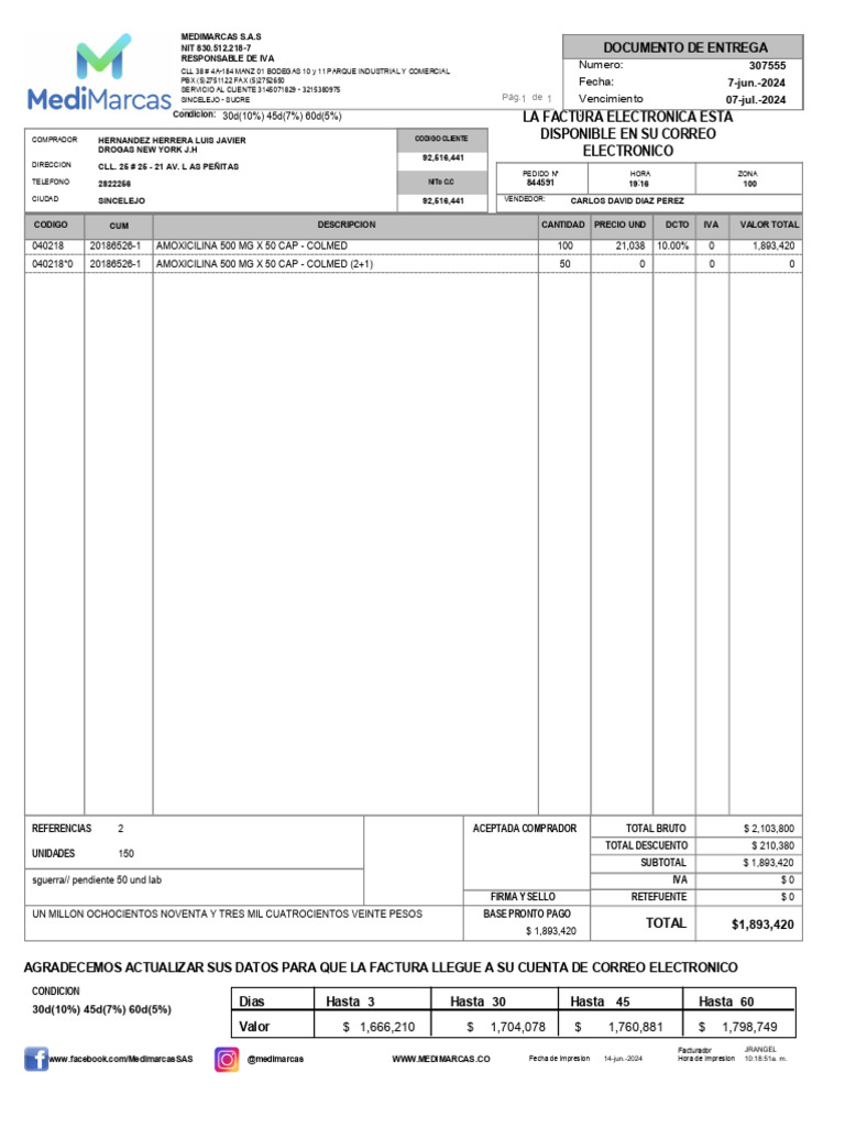 Documento De Entrega La Factura Electronica Esta Disponible En Su