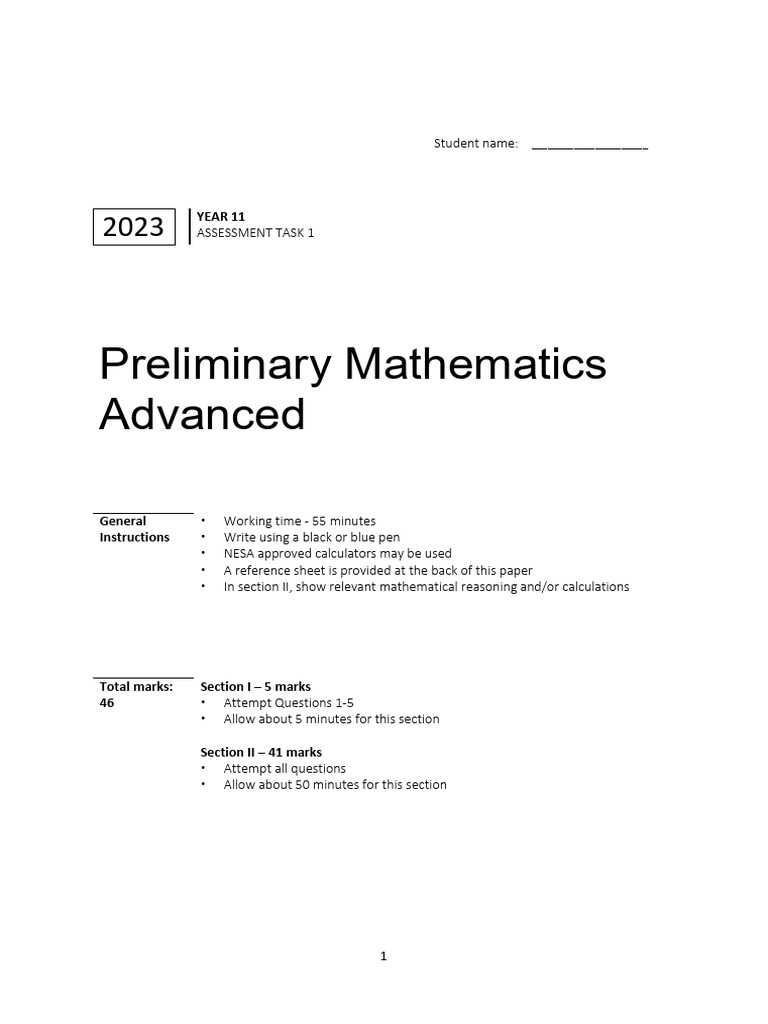 2023 11adv Assessment Task 1 | PDF | Equations | Geometry