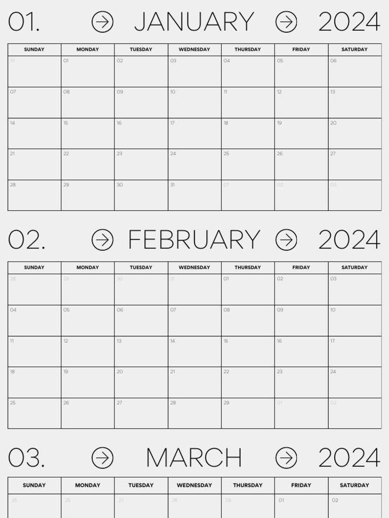Black and Grey Minimal 2024 Calendar | PDF