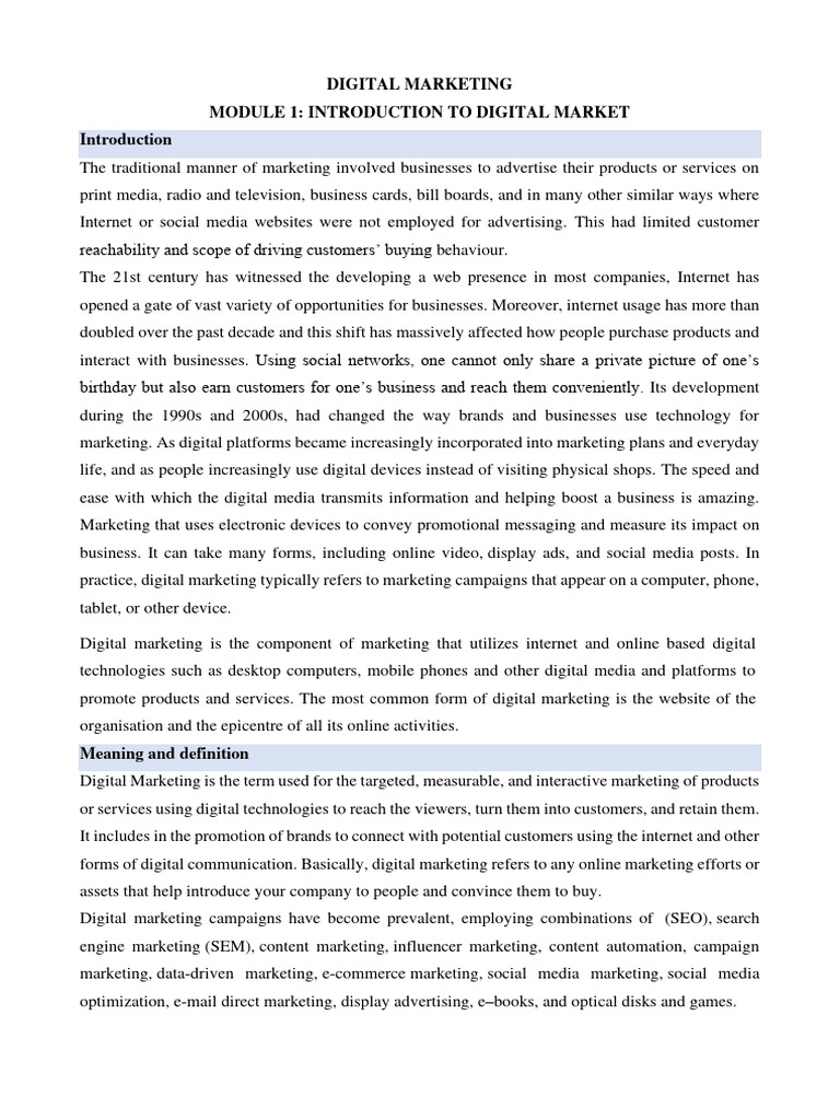 Introduction to Digital Marketing Basics | PDF | Digital Marketing ...