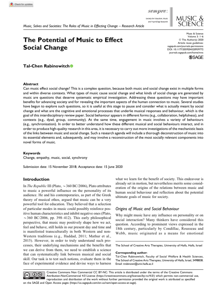 Music's Role in Social Change | PDF | Communication | Synchronization
