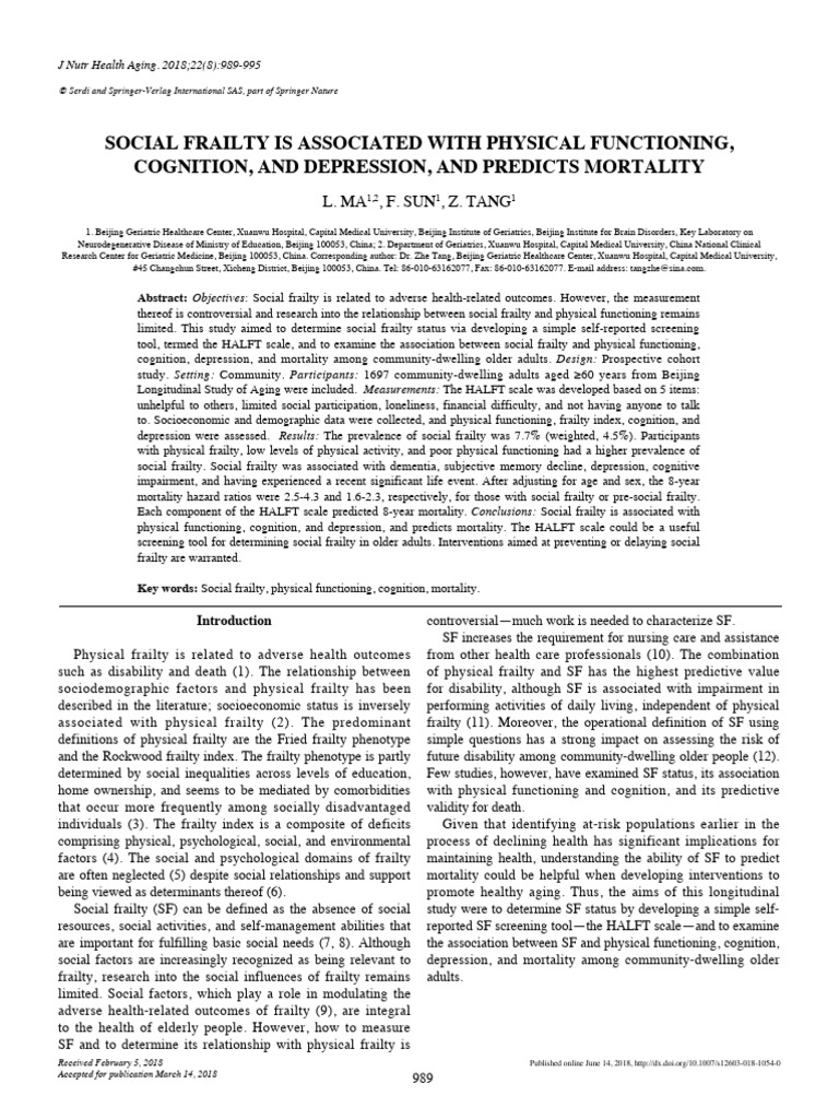 Social Frailty's Impact on Health Outcomes | PDF | Behavioural Sciences ...