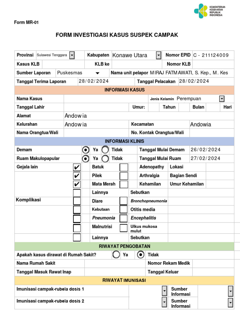 Contoh Format Pengiriman Sampel Campak | PDF