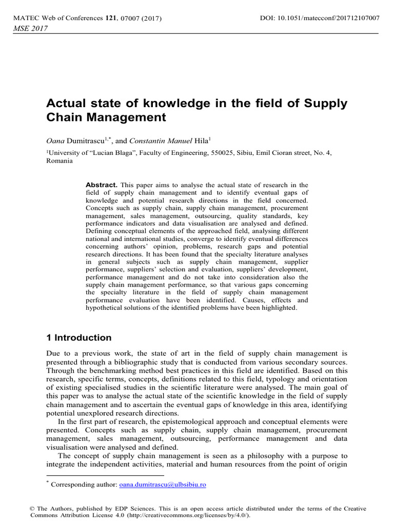 Actual State of Knowledge in The Field o | PDF | Supply Chain ...