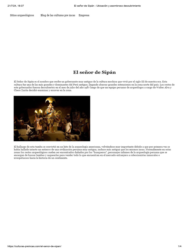 El Señor de Sipán - Ubicación y Asombroso Descubrimiento | PDF