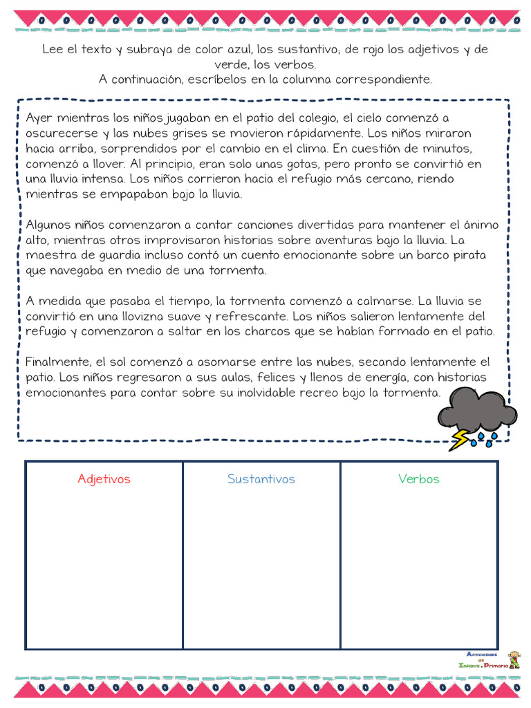 Adjetivos Sustantivos y Verbos en Textos 1 | PDF