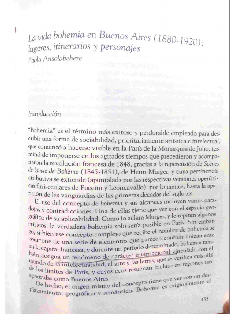 Ansolabehere, Pablo, La Vida Bohemia en Buenos Aires | PDF